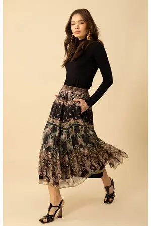 Hale Bob Maliyah Tiered Skirt - Black