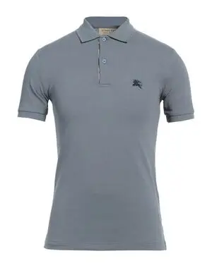 Burberry Man Polo Shirt Bright Blue Size S Cotton, Elastane Grey
