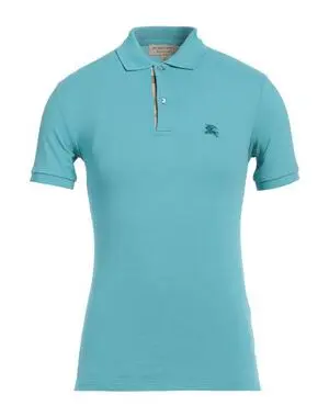 Burberry Man Polo Shirt Bright Blue Size S Cotton, Elastane Sage Green