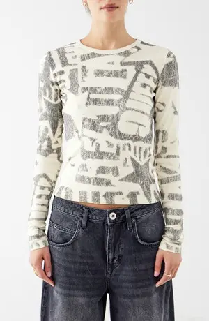 BDG URBAN OUTFITTERS Stamp Print Long Sleeve T-shirt - Ecru