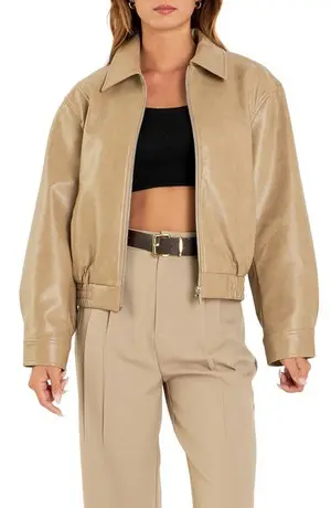 GREY LAB Crop Faux Leather Jacket - Camel