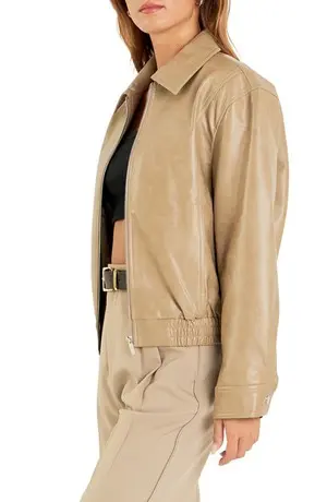 GREY LAB Crop Faux Leather Jacket - Camel