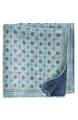 Nordstrom Diamond Medallion Silk Pocket Square - Teal