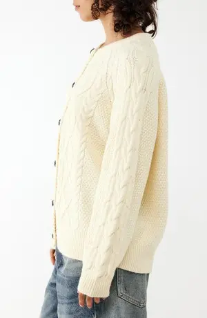 BDG URBAN OUTFITTERS Cable Knit Cardigan With Leather-look Buttons