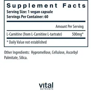 VITAL NUTRIENTS Carnitine 500mg 60 Capsules
