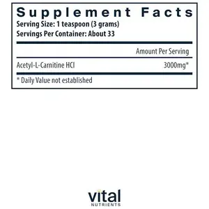 VITAL NUTRIENTS Acetyl L-carnitine Powder 100 Grams