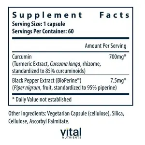 VITAL NUTRIENTS Curcumin Extract With Bioperine 700mg 60 Capsules