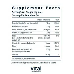 VITAL NUTRIENTS Tyrosine And B Vitamins 100 Capsules