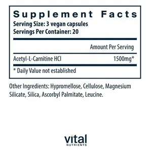 VITAL NUTRIENTS Acetyl L-carnitine 500mg 60 Capsules