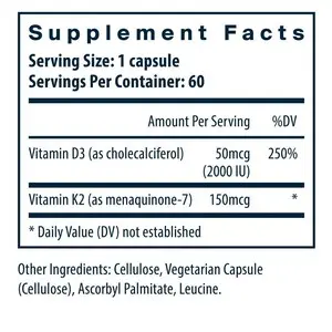 VITAL NUTRIENTS K2-7 + D3 60 Capsules