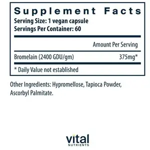 VITAL NUTRIENTS Bromelain High Potency 2400gdu 375mg 60 Capsules