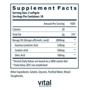VITAL NUTRIENTS Borage Oil 1000mg 60 Softgels