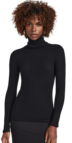 Enza Costa Ribbed Knit Turtleneck With Long Sleeves - Black
