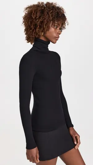 Enza Costa Ribbed Knit Turtleneck With Long Sleeves - Black