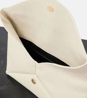 Saint Laurent Cassandre Large Leather Clutch - Neutrals