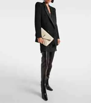 Saint Laurent Cassandre Large Leather Clutch - Neutrals
