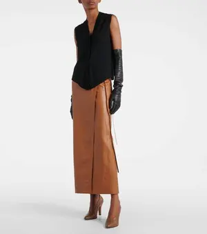 THE ROW Bert Leather Wrap Skirt - Brown