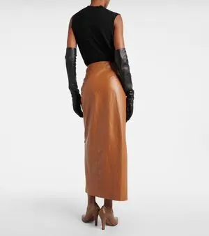 THE ROW Bert Leather Wrap Skirt - Brown