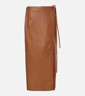 THE ROW Bert Leather Wrap Skirt - Brown