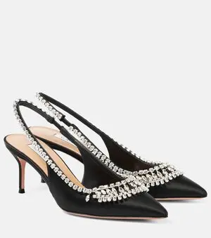 AQUAZZURA Embellished Satin Slingback Pumps - Black