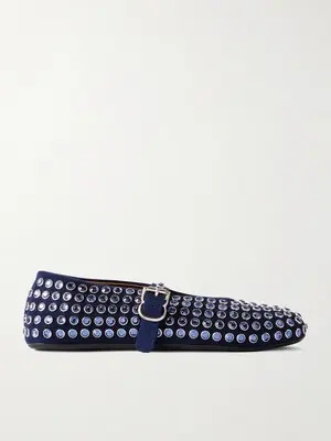 Alaïa Crystal-embellished Suede Ballet Flats Blue