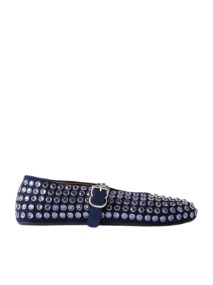 Alaïa Crystal-embellished Suede Ballet Flats - Navy