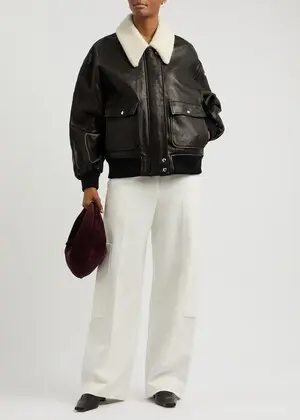 Khaite Shellar Shearling-trimmed Leather Bomber Jacket - Black