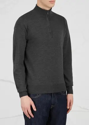 John Smedley Tapton Half-zip Merino Wool Jumper - Charcoal