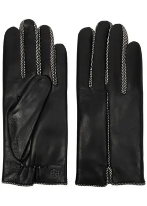 HANDSOME STOCKHOLM Herringbone-trimmed Leather Gloves - Black