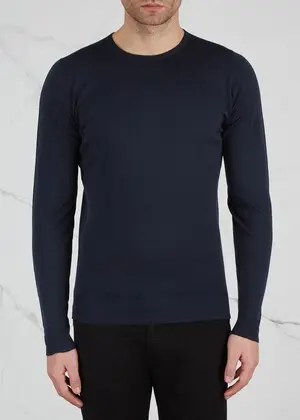 John Smedley Fine-knit Merino Wool Crew Neck Jumper - Navy