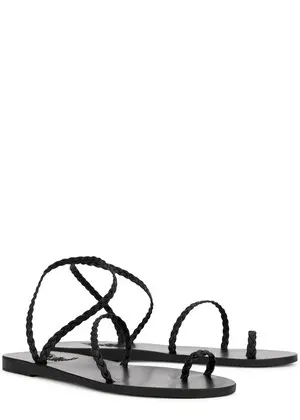 ANCIENT GREEK SANDALS Eleftheria Braided Leather Flat Sandals - Black