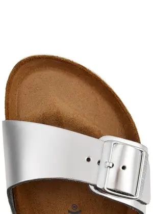 BIRKENSTOCK Arizona Metallic Leather Sliders - Silver