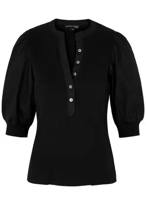 Veronica Beard Coralee Ribbed Stretch-cotton Top - Black