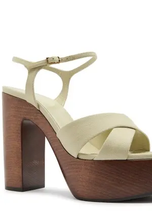 Saint Laurent Bianca 125 Canvas Platform Sandals - Beige