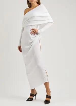 Alaïa Off-the-shoulder Plissé Maxi Dress