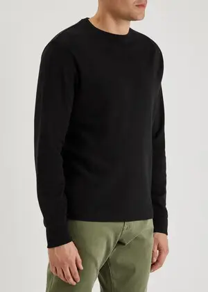 FRAME Cotton Crewneck Top - Black