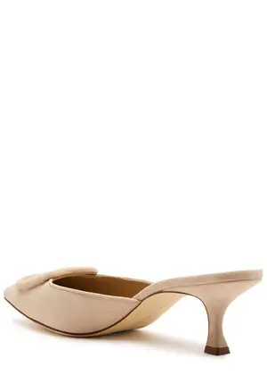 Manolo Blahnik Maysale 50 Suede Mules - Beige