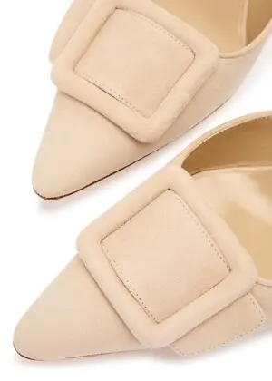 Manolo Blahnik Maysale 50 Suede Mules - Beige