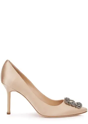 Manolo Blahnik Hangisi 90 Silk-satin Pumps With Crystal Embellishment