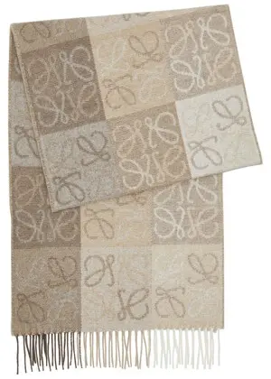 Loewe Anagram-intarsia Wool-blend Scarf - Beige
