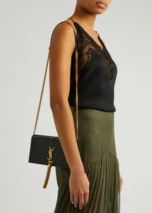 Saint Laurent Kate Crocodile-effect Leather Wallet-on-chain