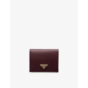 Prada Logo-plaque Small Saffiano Leather Wallet - Burgundy