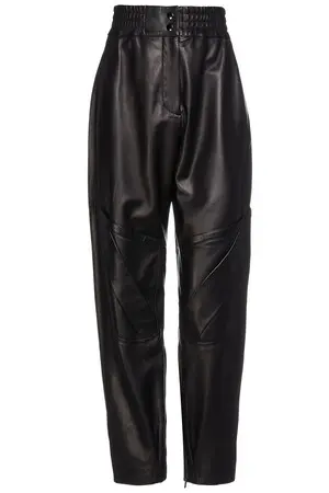 Acne Studios Pleated Tapered Leather Pants - Black