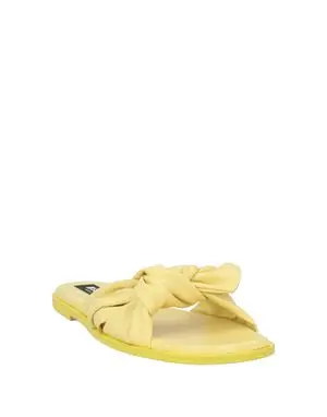 MSGM Flat Leather Bow Detailed Slide Sandals - Yellow