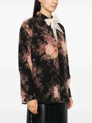 Zimmermann Floral Print Silk Shirt With Lace Scarf
