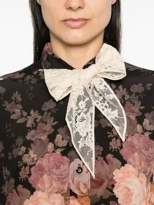 Zimmermann Floral Print Silk Shirt With Lace Scarf