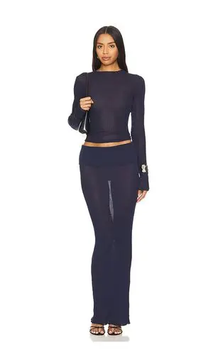 LOVERS AND FRIENDS Sheer Ribbed Knit Top With Lettuce Trim