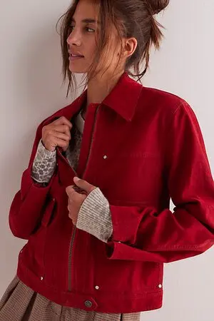 Free People Vegan Suede Relaxed Jacket Rhythmic Red