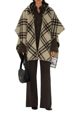 Burberry Catherine Check Hooded Wool Cape - Candle
