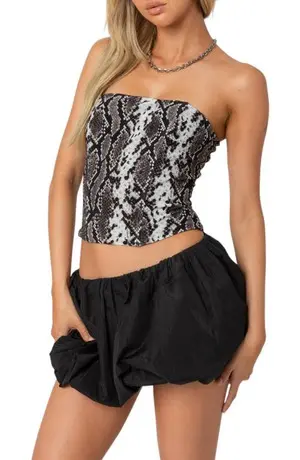 EDIKTED Skin Print Strapless Mesh Corset Top